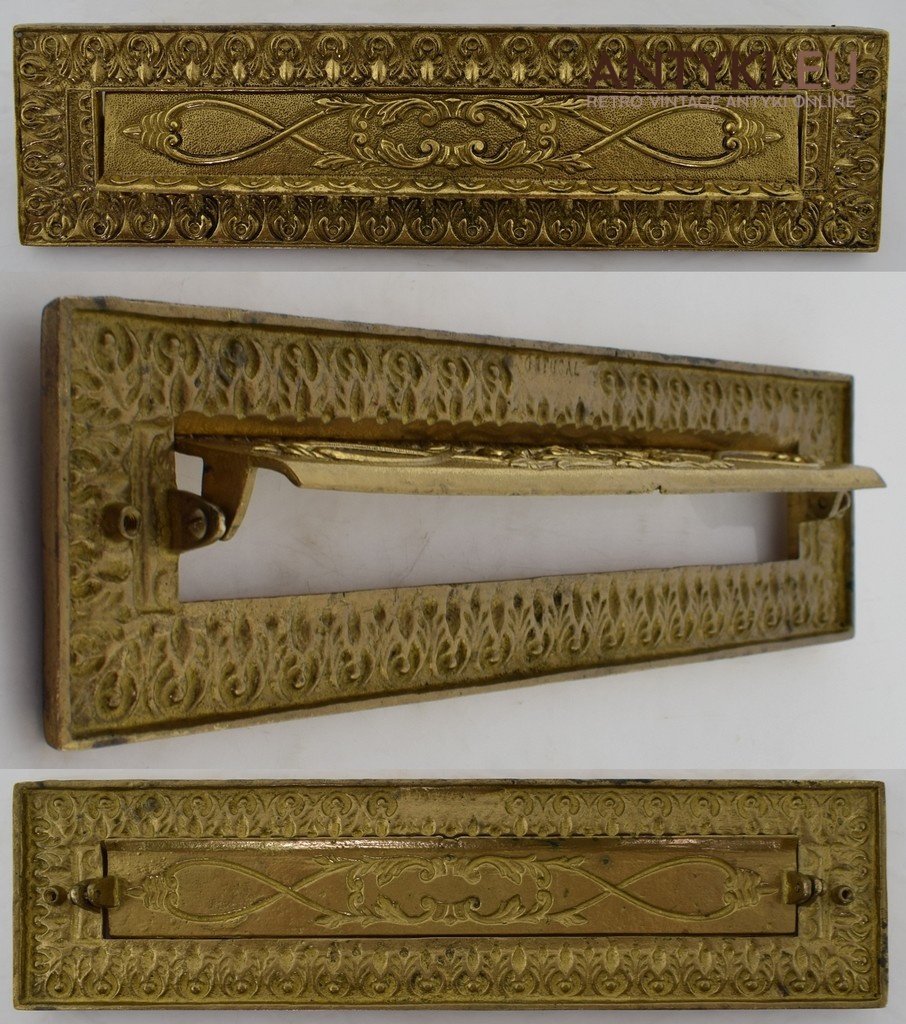 Mosiężny listownik, klapka do drzwi na listy w pałacowym stylu - antyki.eu